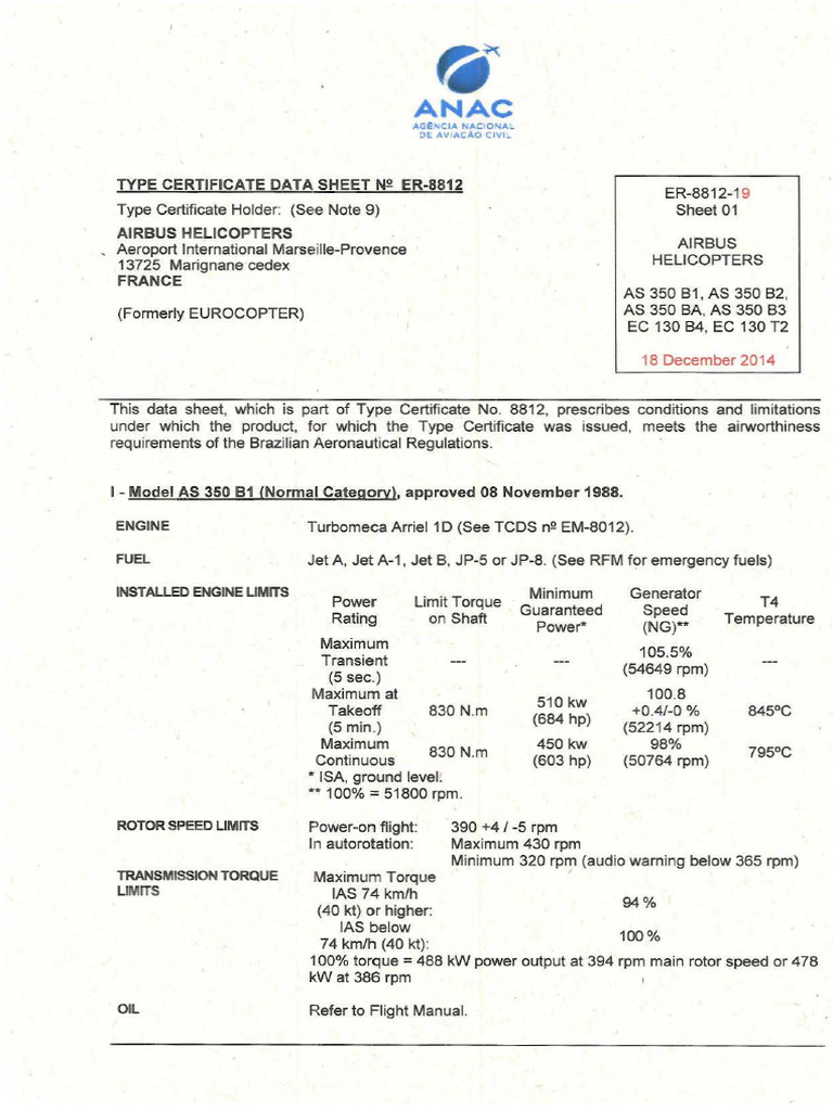AS350 Type Certificate Data Sheet | PDF
