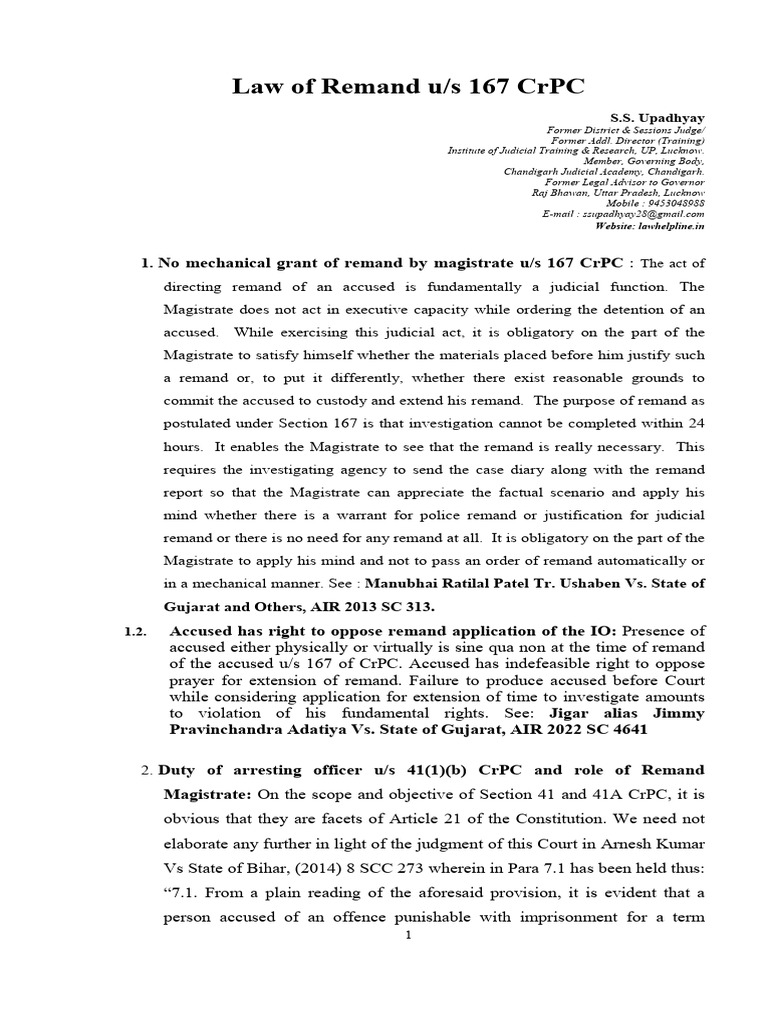 Remand Us 167 | PDF | Bail | Arrest
