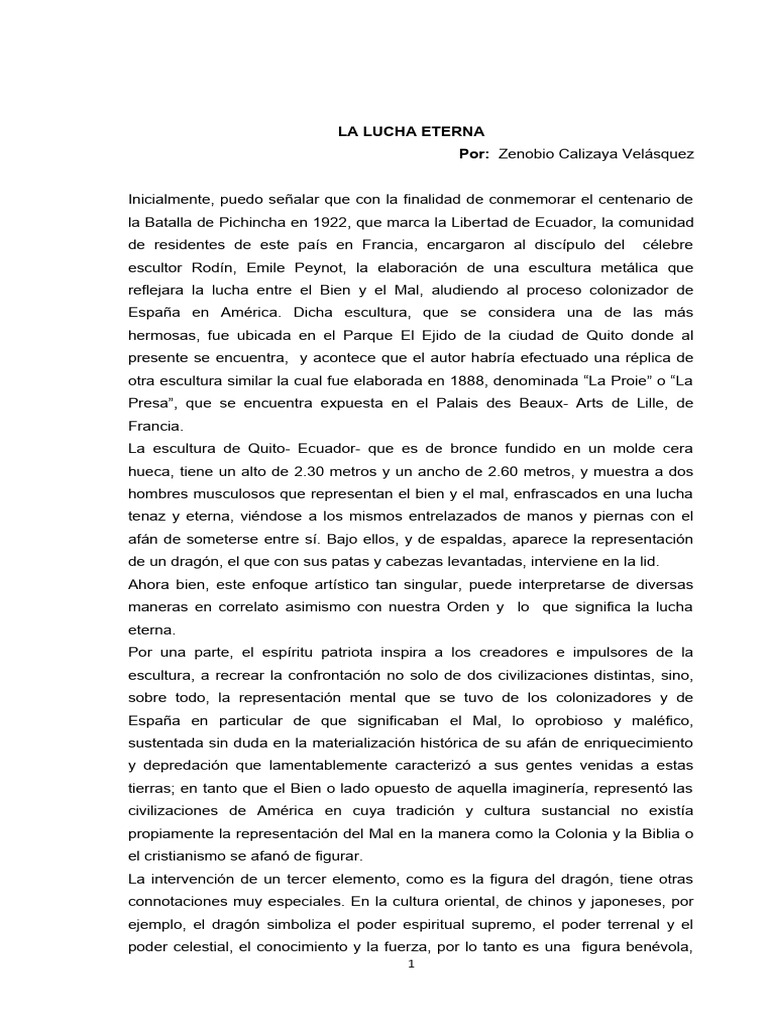 La Escultura de la Lucha Eterna en Quito | PDF