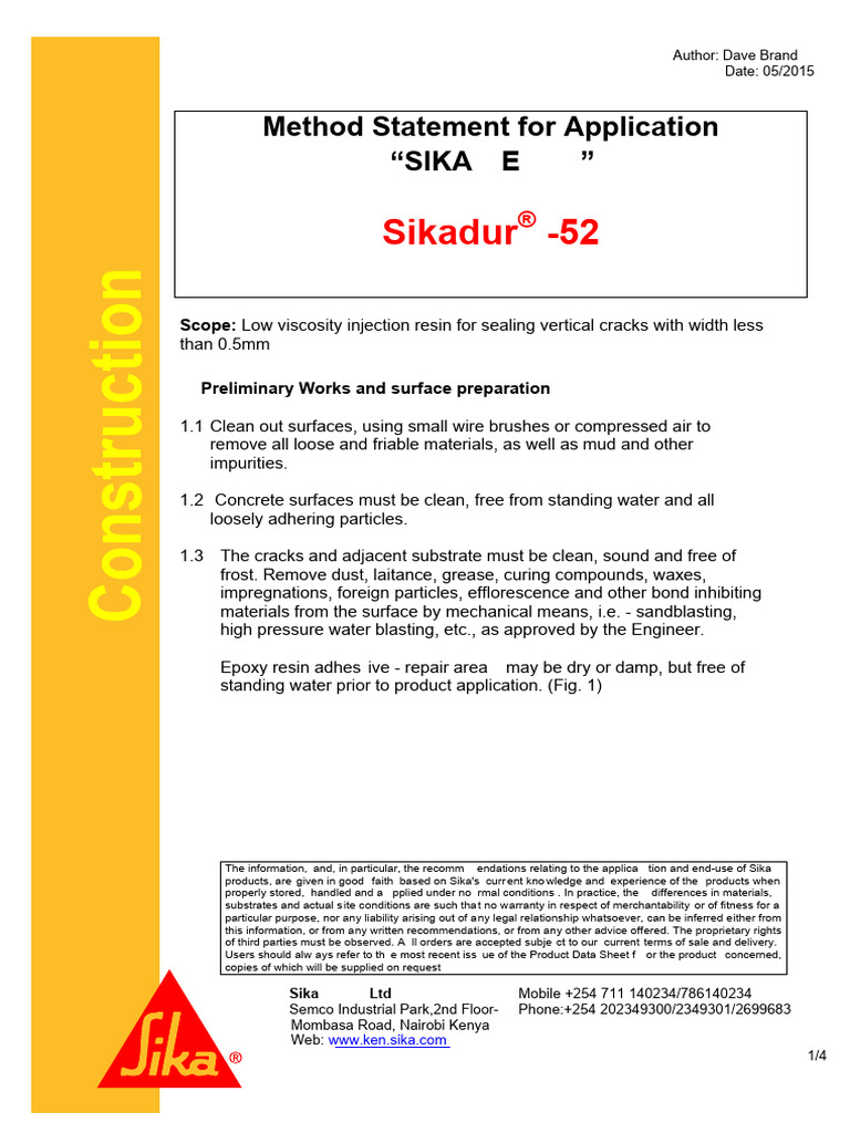 Method Statement Sikadur 52 KE | PDF