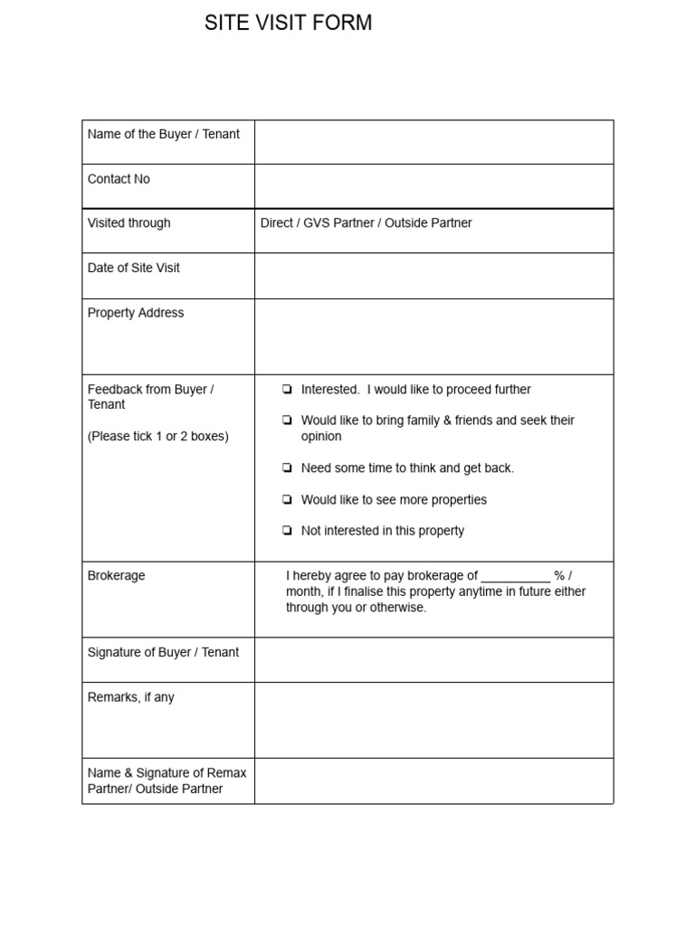 Site Visit Form | PDF