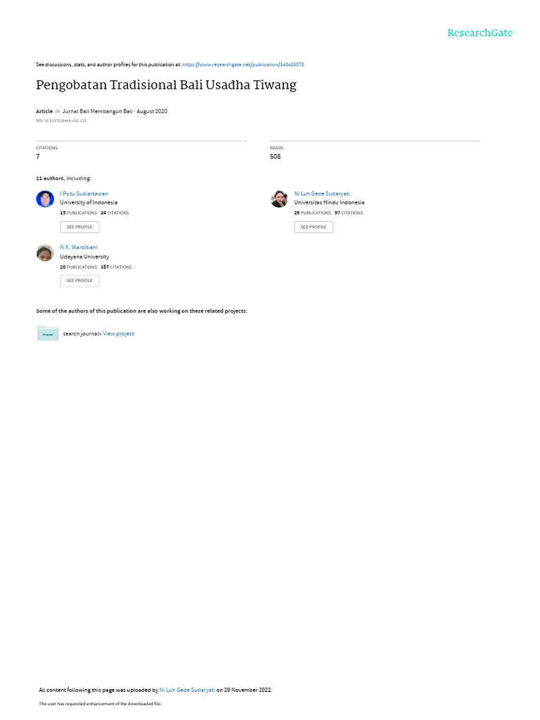 Pengobatan Tradisional Bali Usadha Tiwang | PDF