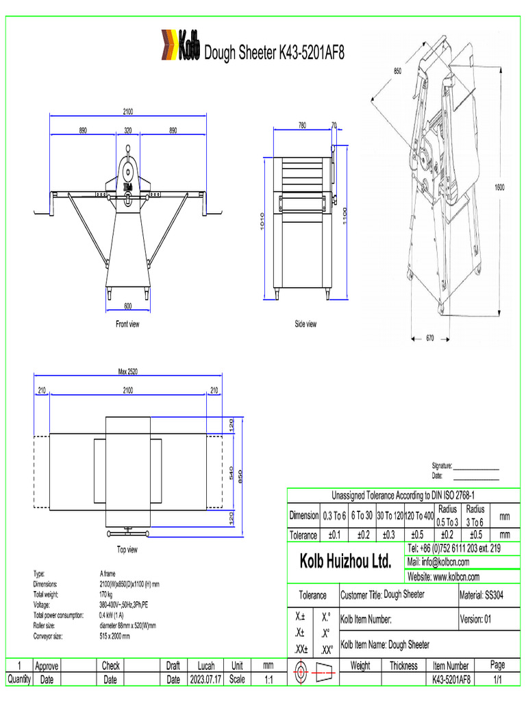 Dough Sheeter K43-5201AF8 | PDF