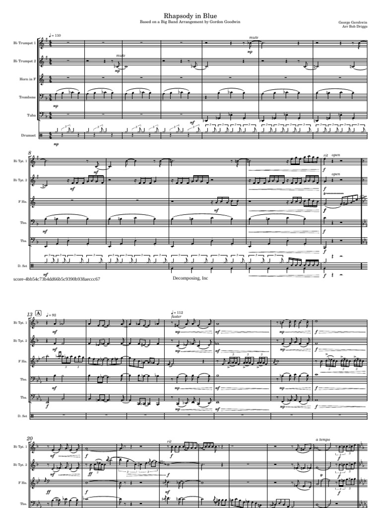 Rhapsody in Blue - George Gershwin - Brass Quintet | PDF