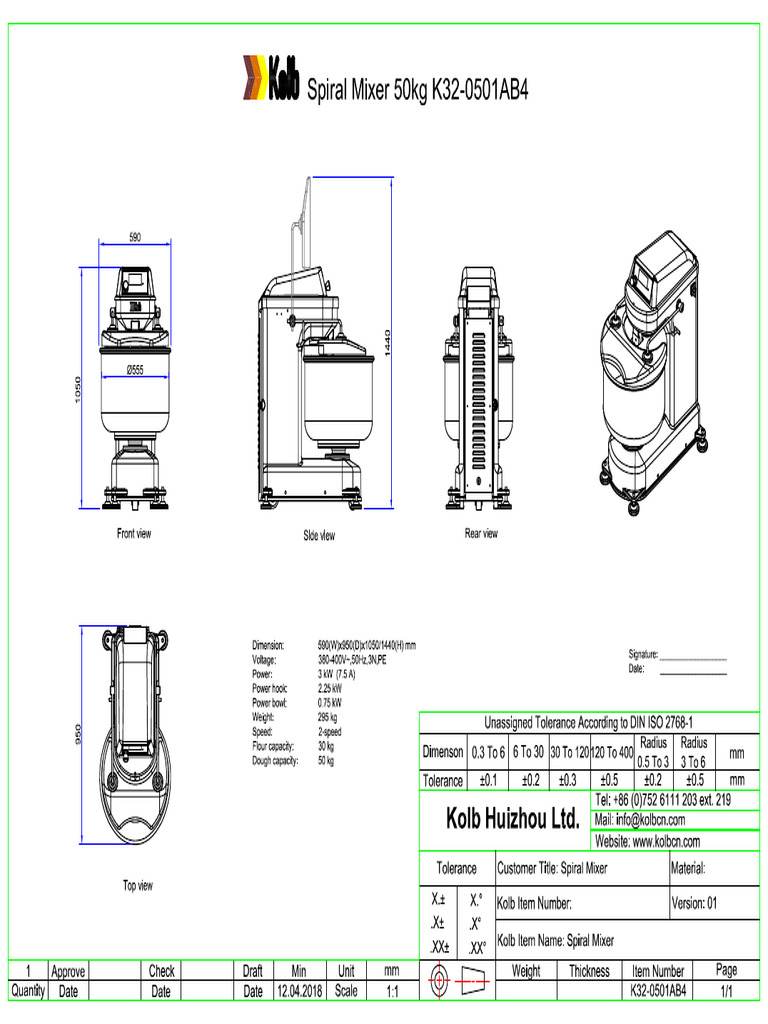 Spiral Mixer 50kg K32-0501AB4 | PDF
