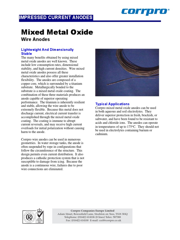 MMO Wire Anodes | Download Free PDF | Anode | Metals
