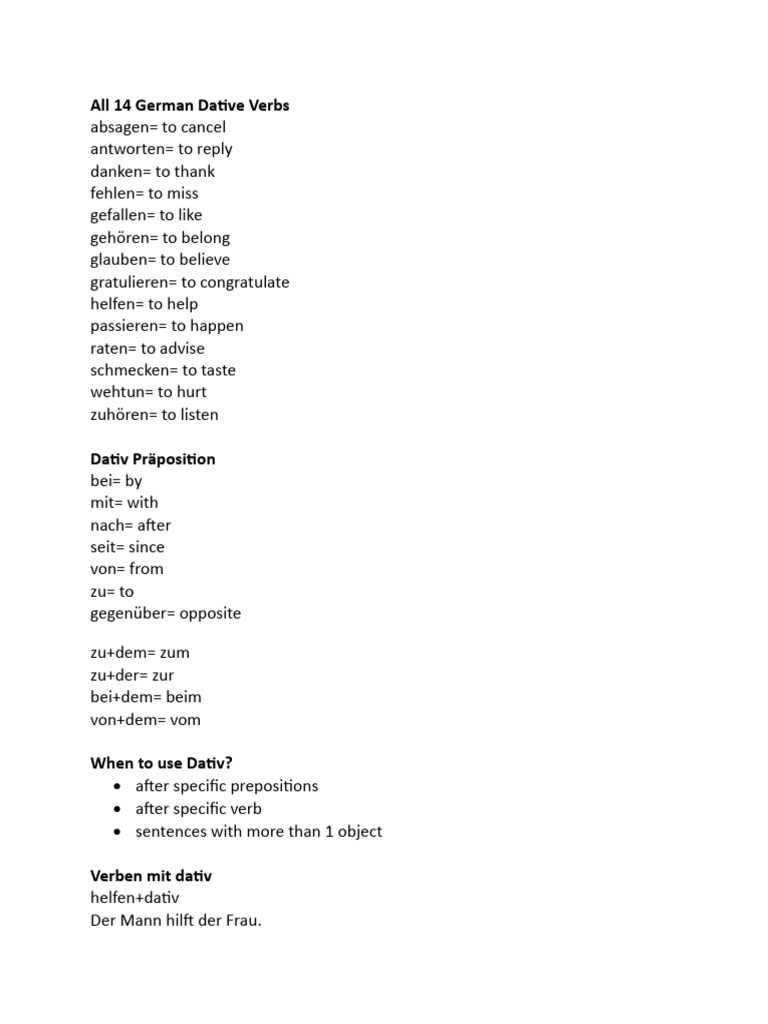 All 14 German Dative Verbs | PDF