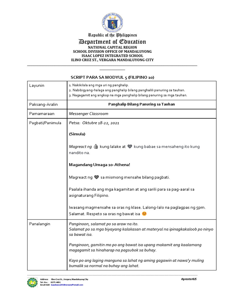M5-Panghalip Bilang Panuring Sa Tauhan-D2 | PDF