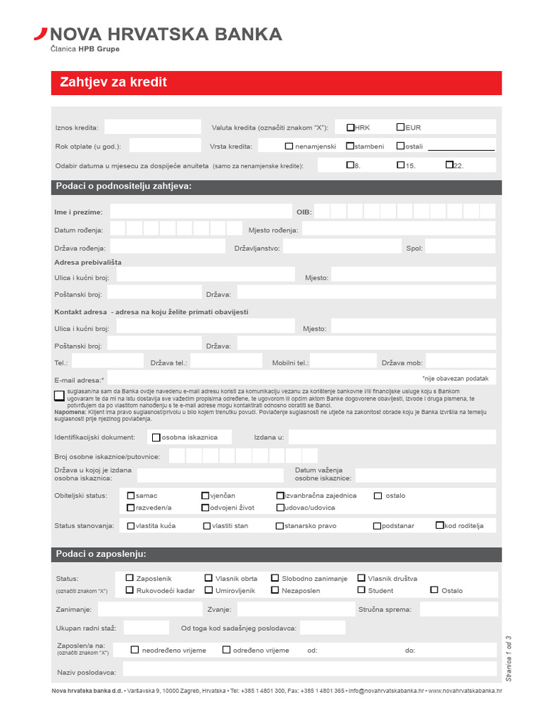 Zahtjev Za Kredit Novo Edit | PDF