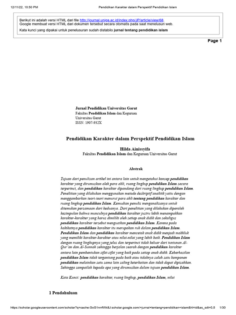 Pendidikan Karakter Dalam Perspektif Pendidikan Islam | PDF