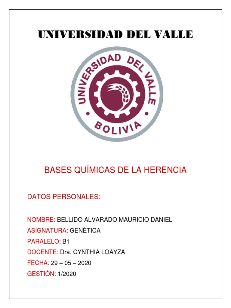 Bases Quimicas de La Herencia Bellido Alvarado Mauricio Daniel | PDF