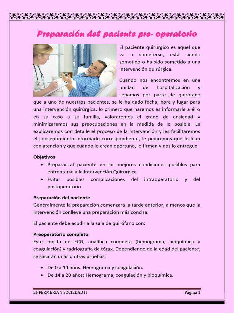 Preparacion Del Paciente Preoperatoria | PDF