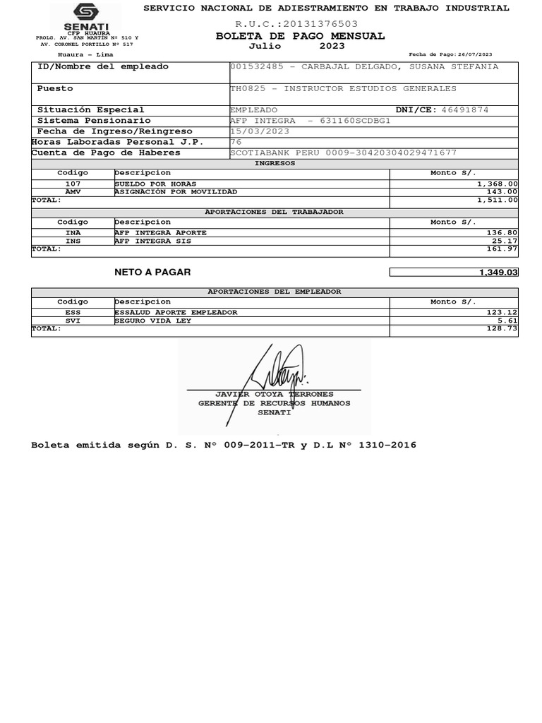 Modelo de Boleta de Pago | PDF