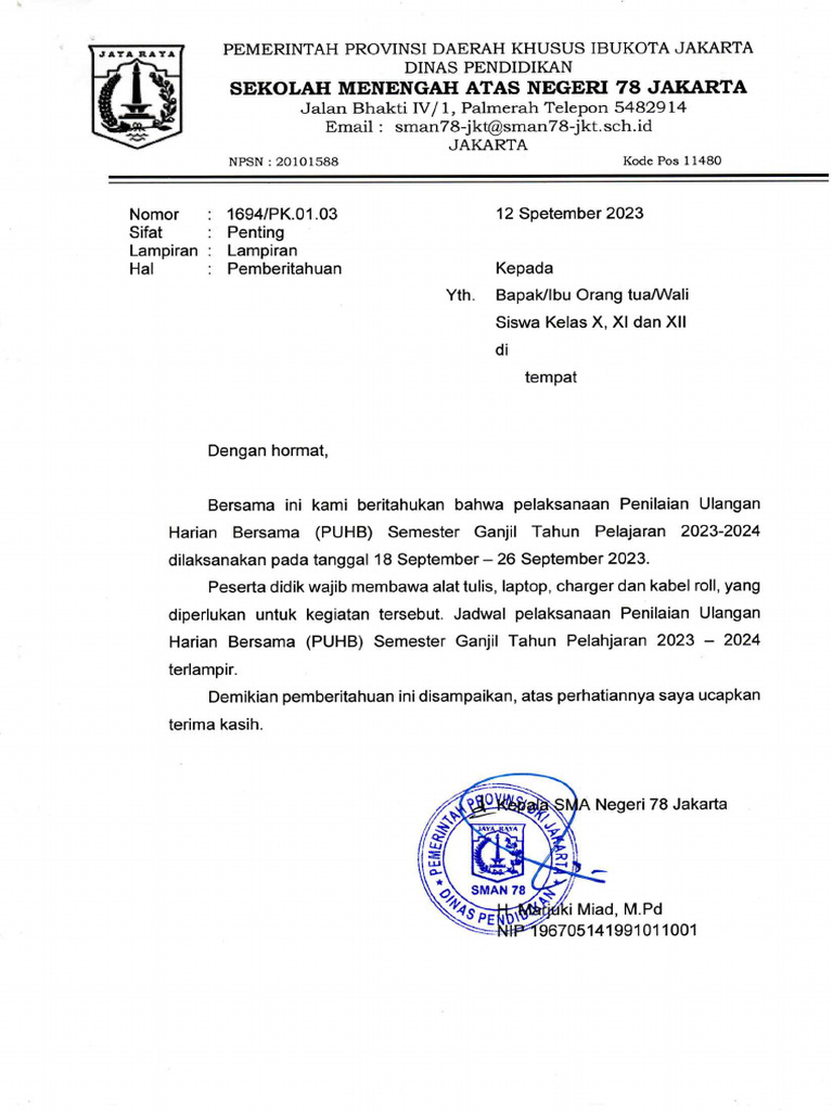 Surat Edaran Dan Jadwal PUHB 2023 | PDF