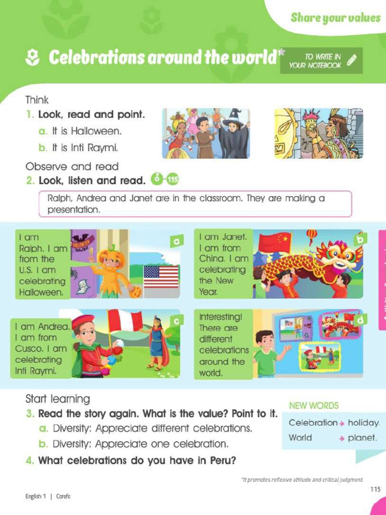 Ejercicios Ingles Celebraciones | PDF