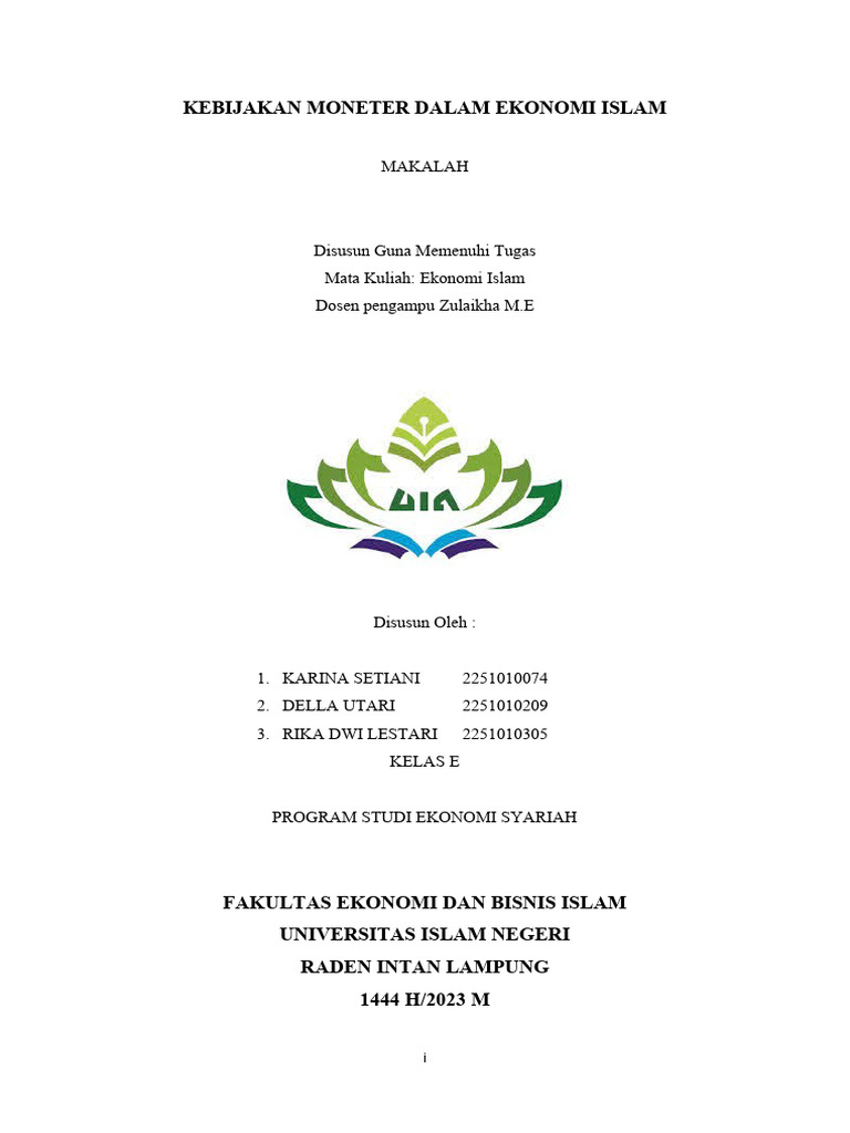 Makalah Kebijakan Moneter Dalam Ekonomi Islam | PDF Makalah Kebijakan Moneter Dalam Ekonomi Islam | PDF