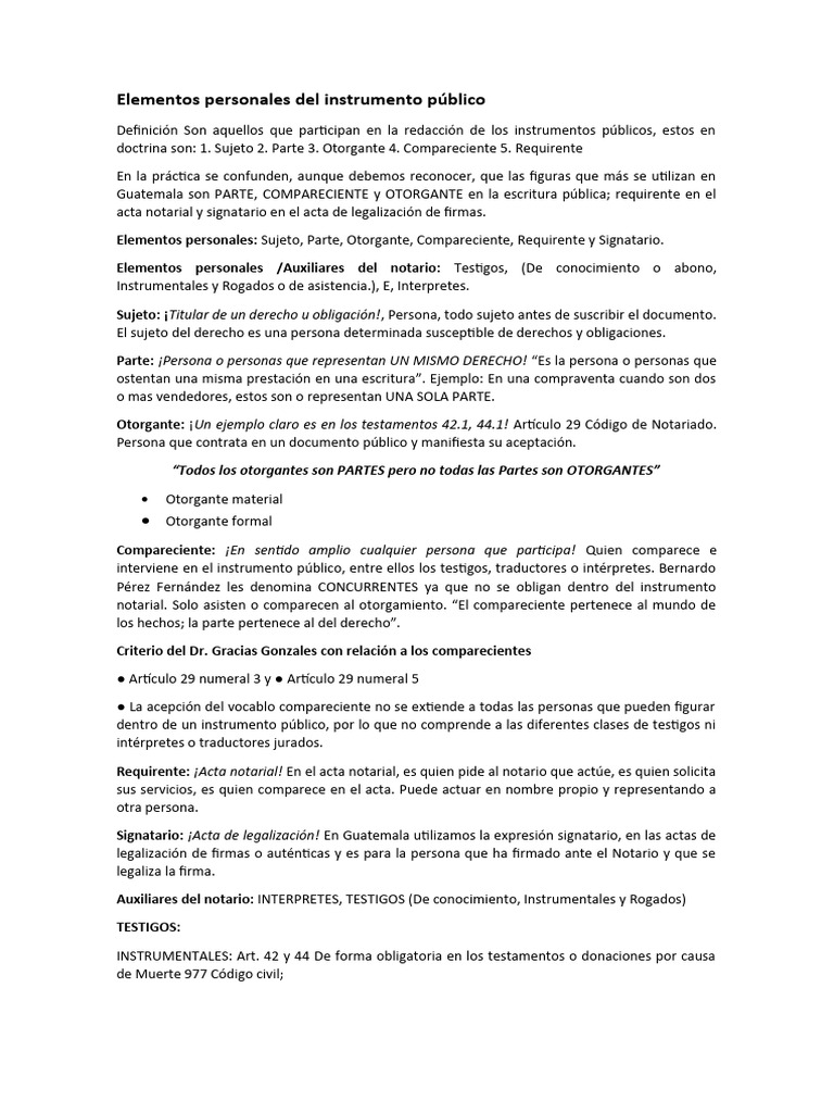 Elementos Personales en Instrumentos Públicos | PDF
