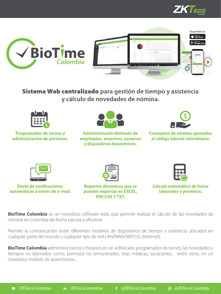 BioTime Colombia Datasheet CC18 | PDF | Mi sql | Informática