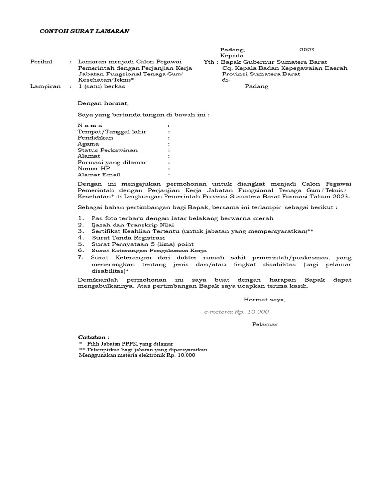 Contoh Surat Lamaran Dan Surat Pernyataan 5 Point PPPK | PDF Contoh Surat Lamaran Dan Surat Pernyataan 5 Point PPPK | PDF