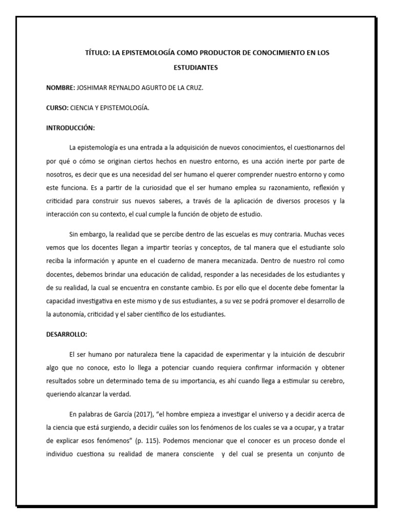 Ensayo Epistemología - Joshimar Agurto | PDF