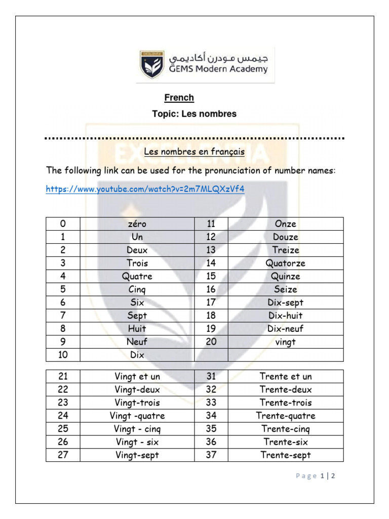 Revision 1 Number Names - 1 To 70 | PDF