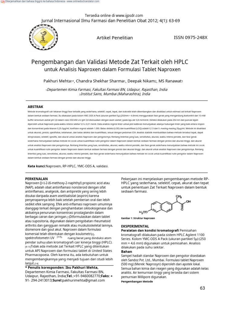 Metode HPLC untuk Analisis Naproxen | PDF | Kesehatan Holistik