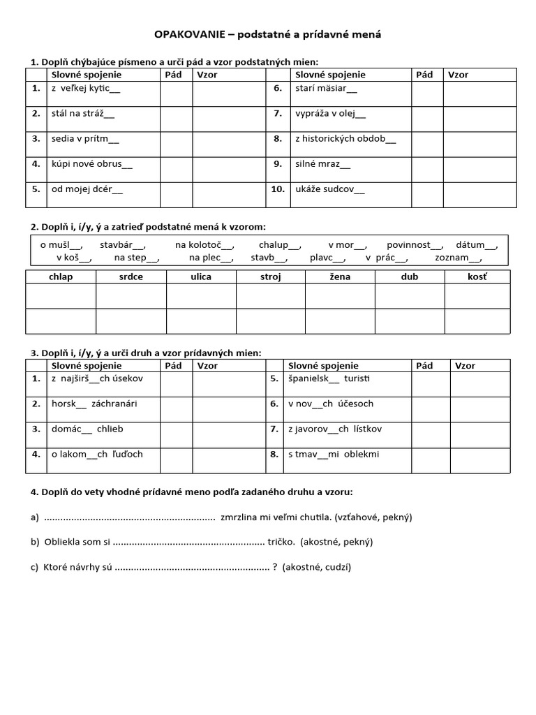 Podstatne A Pridavne Mena | PDF