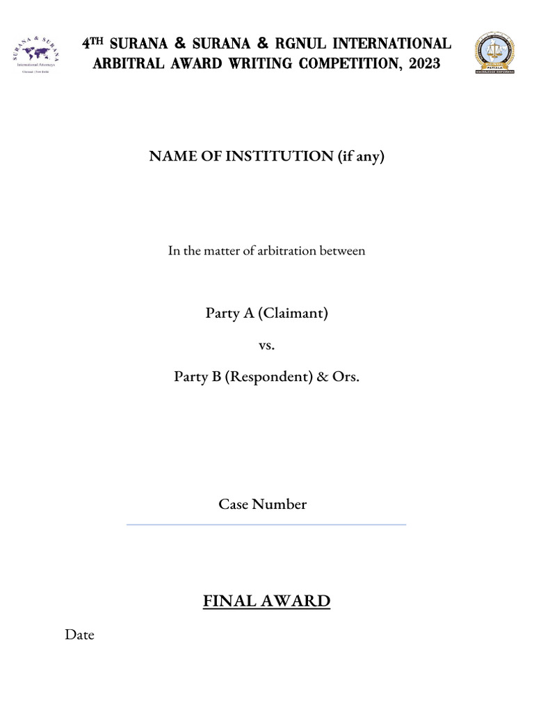 Arbitral Award Writing Competition 2023 | PDF