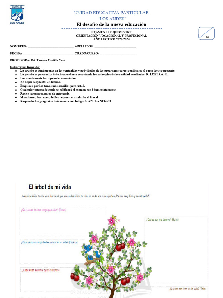Examen de OVP BASICA SUPERIOR 1ERQuimestre | PDF