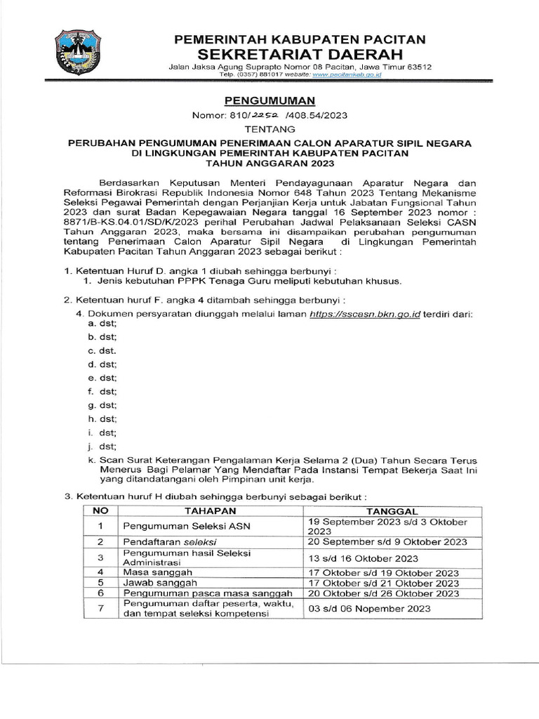 Perubahan Pengumuman P3K | PDF