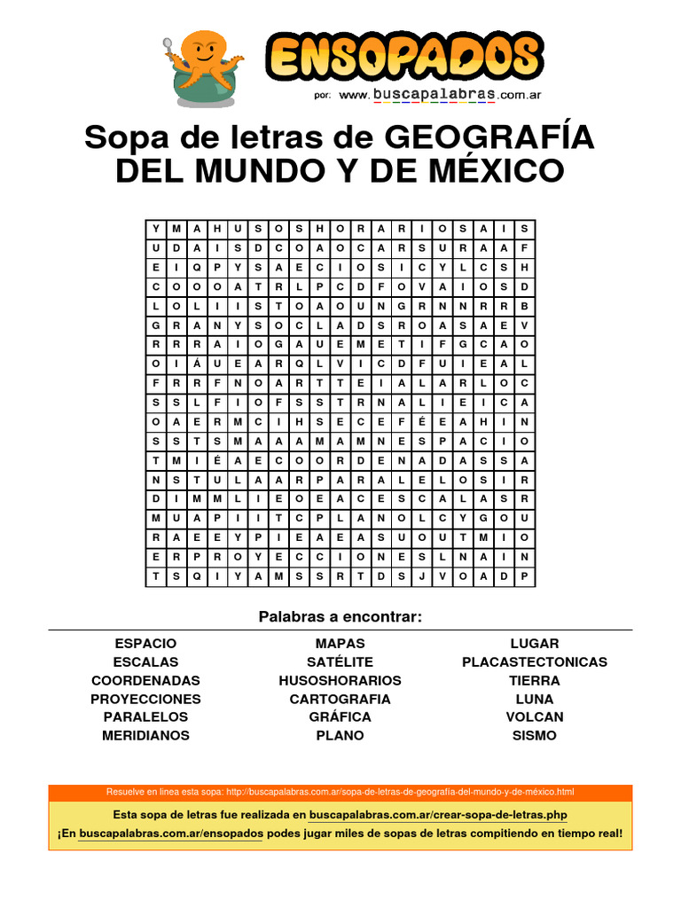 Sopa de Letras de Geografía Del Mundo y de México | PDF