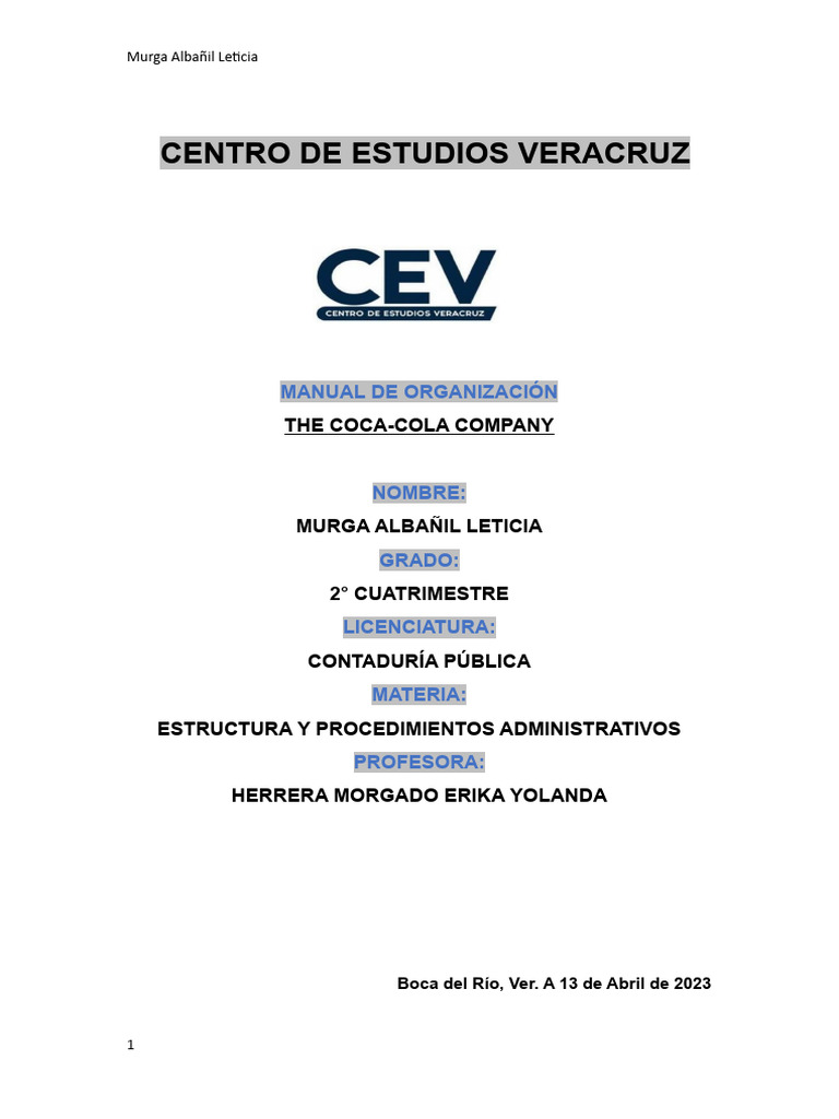 Manual de Organización Coca-Cola - Leticia Murga | PDF | Business ...