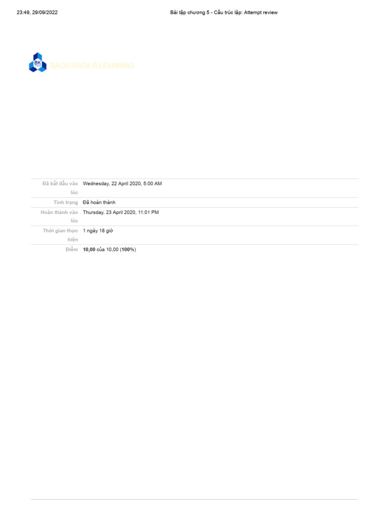 Bài Tập Chương 5 - Cấu Trúc Lặp - Attempt Review | PDF