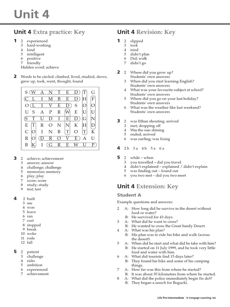 Pre-Int Unit4 Answerkey Be | PDF
