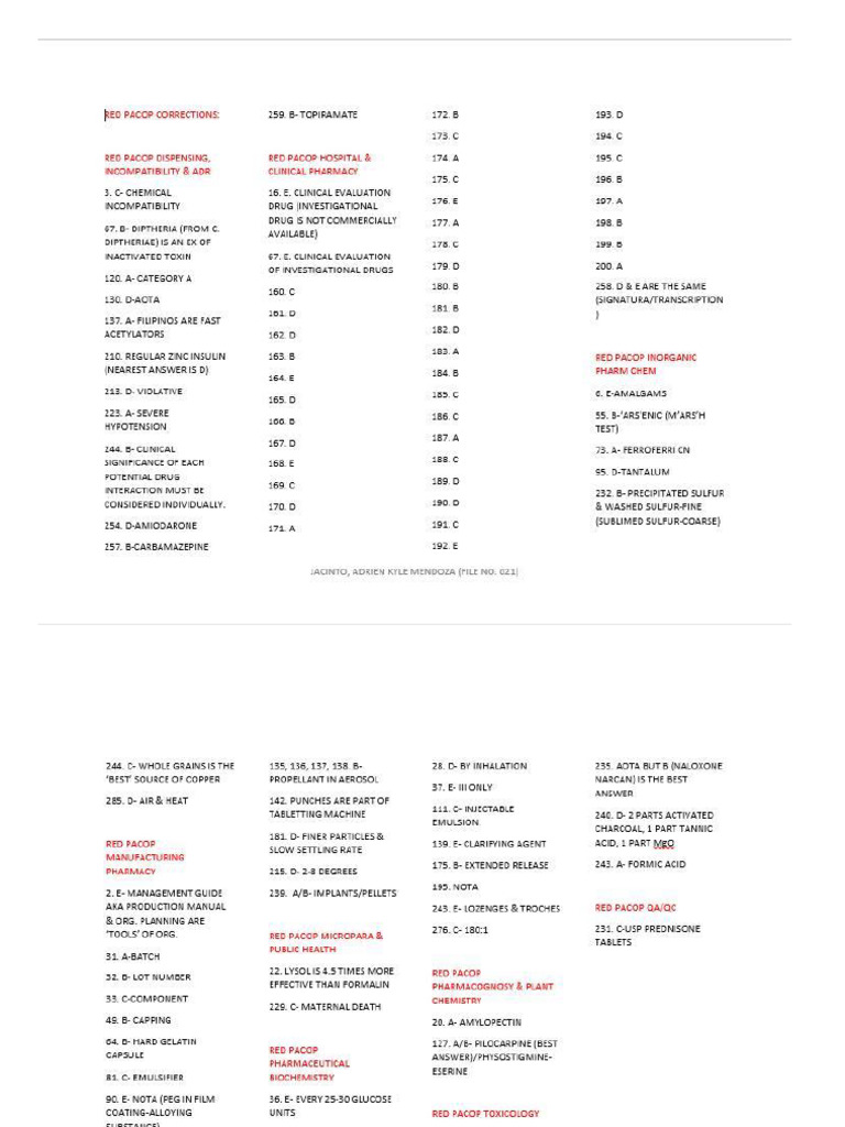 Pacop Corrections - Red, Pink and Green | PDF