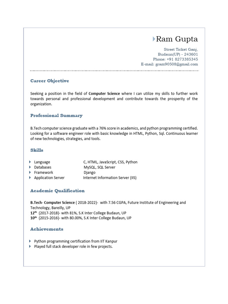 Ram's Resume | PDF | Computers