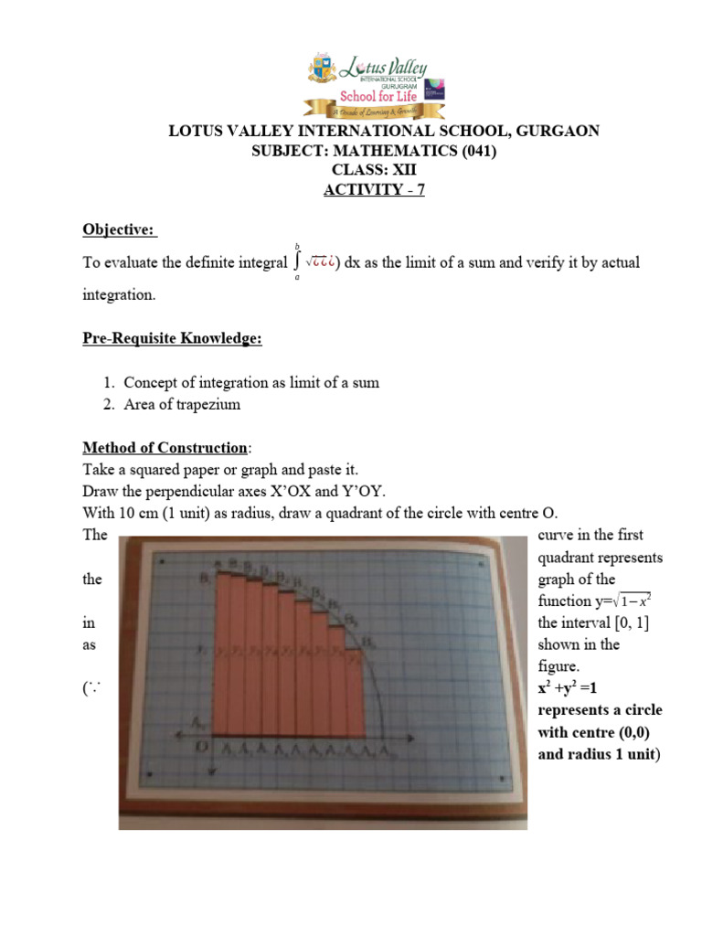 Lab Activity 7-Class Xii (2021-22) | PDF | Area | Integral
