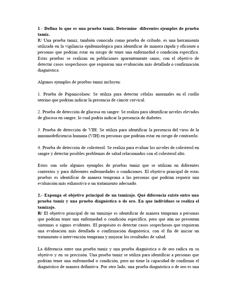 Pruebas Tamiz: Definición y Ejemplos | PDF | Salud y bienestar