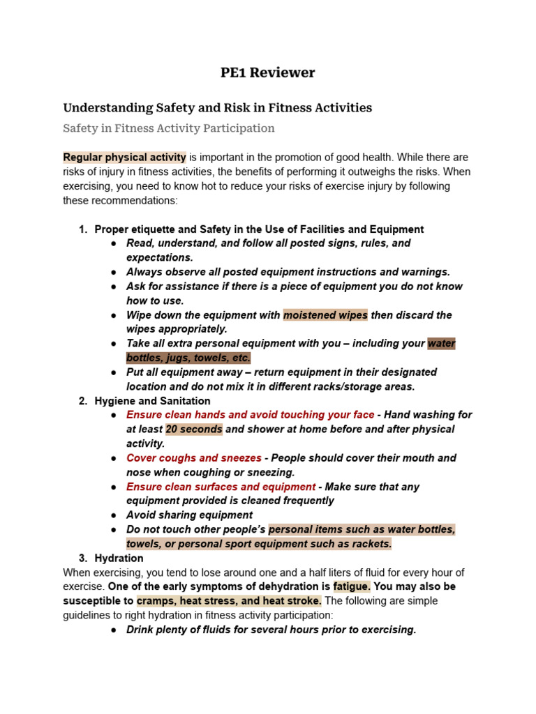 PE1 Reviewer | Download Free PDF | Physical Fitness | Pain
