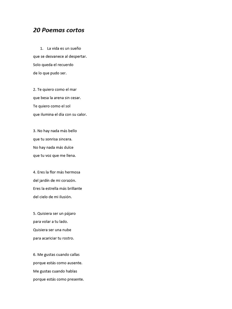 20 Poemas Cortos para Niños | PDF