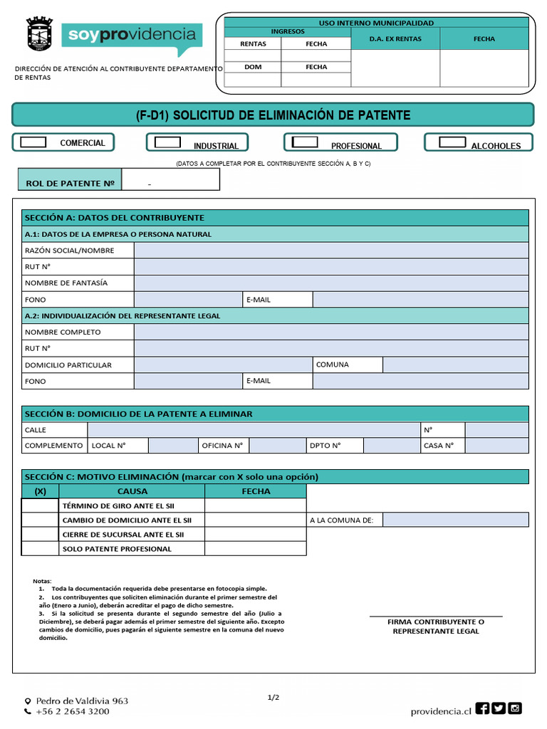 Formulario Solicitud de Eliminacion de Patente 2022.05.12 ...
