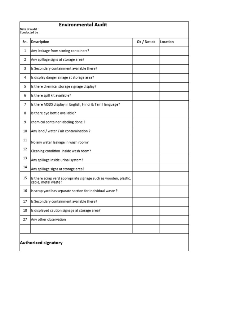 Chemical Storage Audit Checklist | PDF