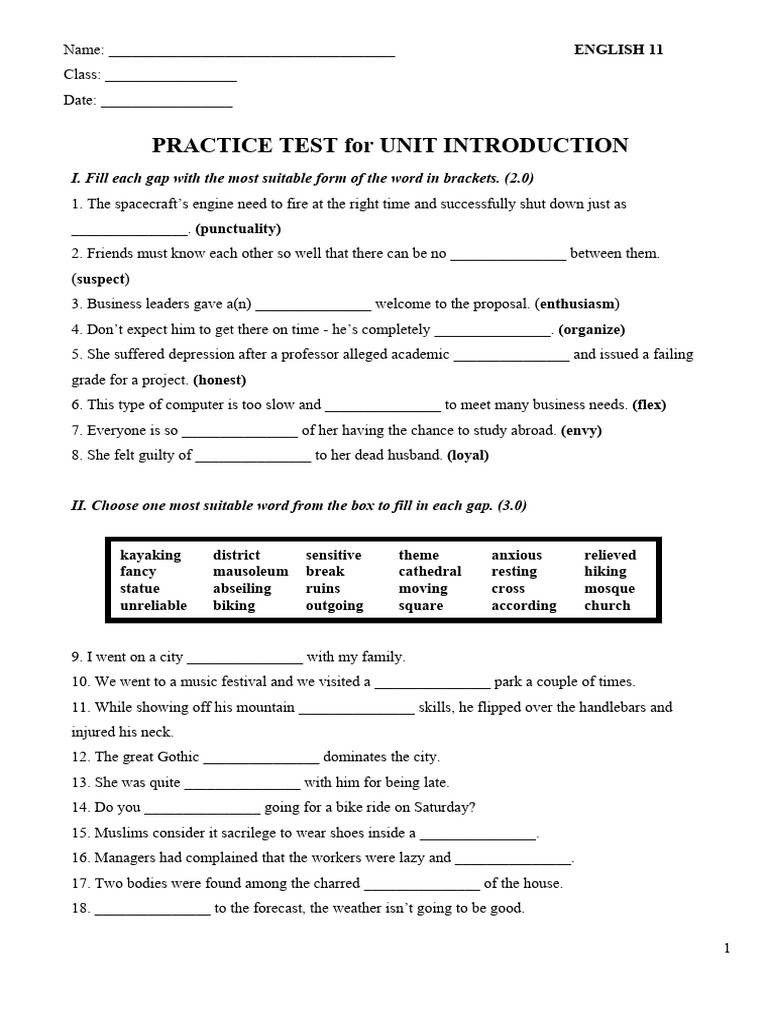 Practice For Unit Introduction Pdf