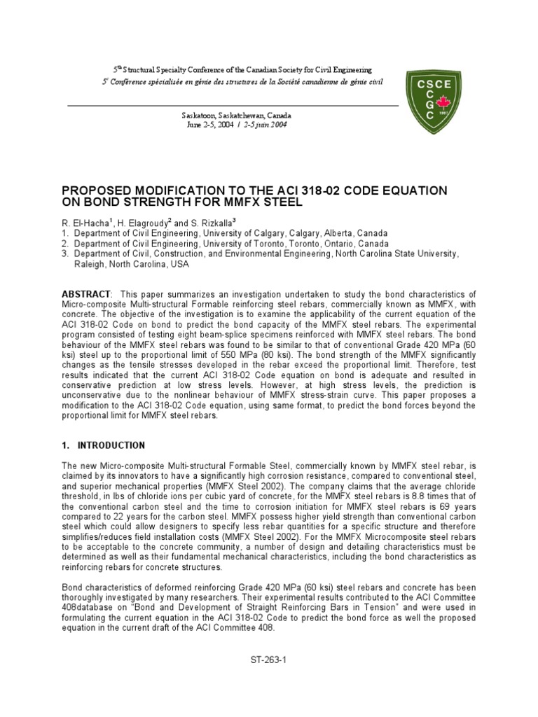 Proposed Modification Aci 318-02 Code Equation MMFX Steel | PDF ...