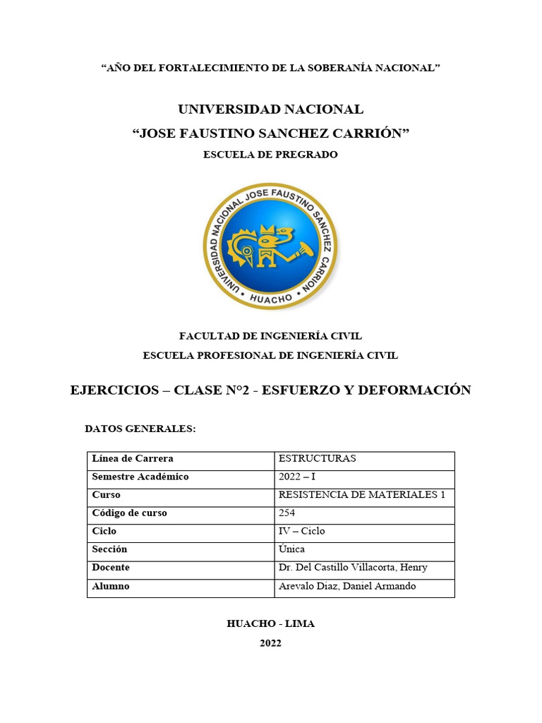 Esfuerzo y Deformación_ejercicios Resueltos_unidad I_r1_arevalo Diaz Daniel | PDF
