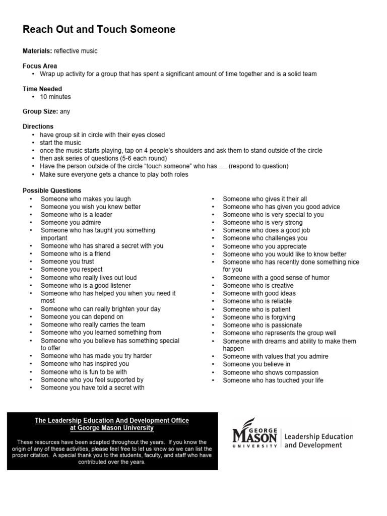 Reach Out and Touch Someone | PDF