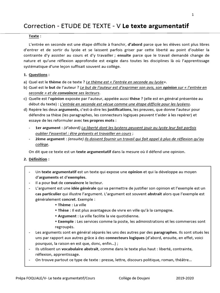 At. 3 6 Correction V Le Texte Argumentatif | PDF