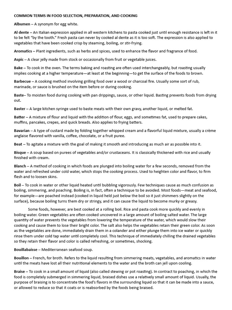 Common Terms in Food Selection | PDF | Custard | Cooking