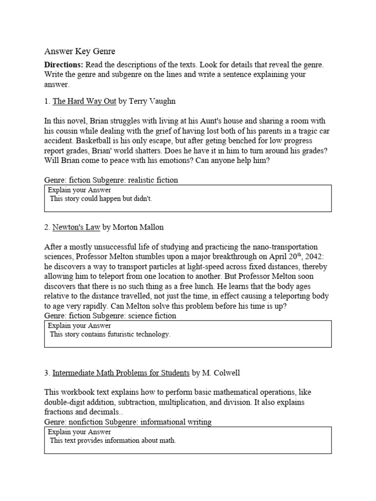 Answer Key Genre | PDF | Rapunzel | Genre