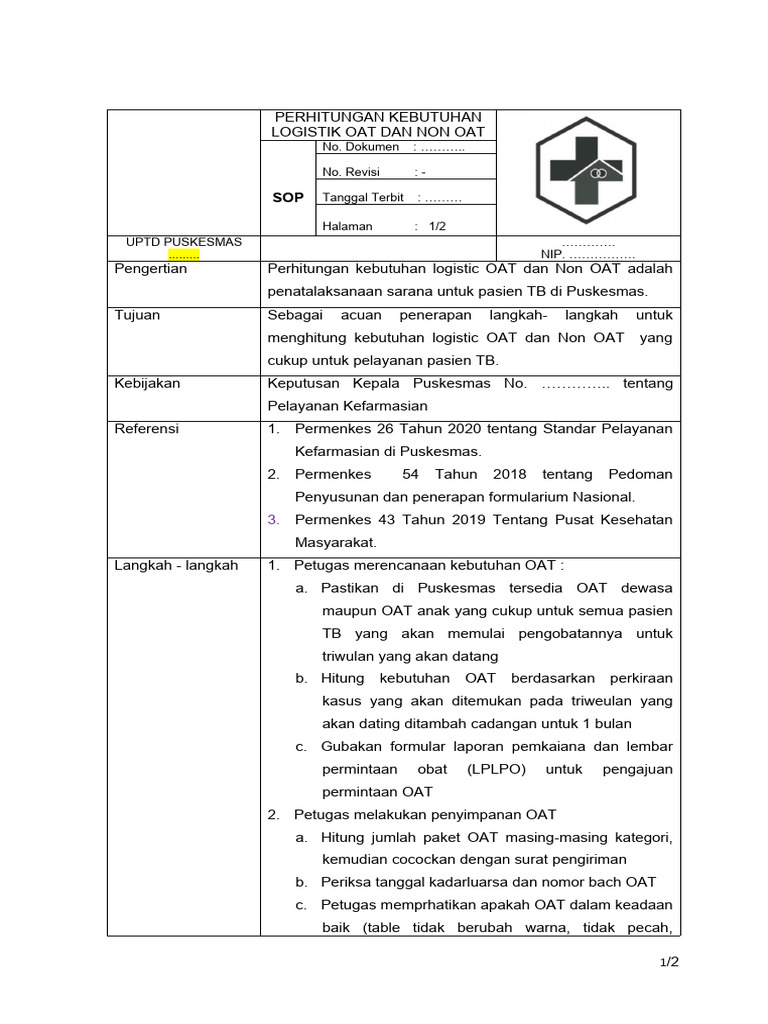 4.4 Ep D SOP PERHITUNGAN KEBUTUHAN LOGISTIK OAT DAN NON OAT | PDF